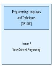 Lec Pdf Programming Languages And Techniques Cis Lecture Value Oriented Programming