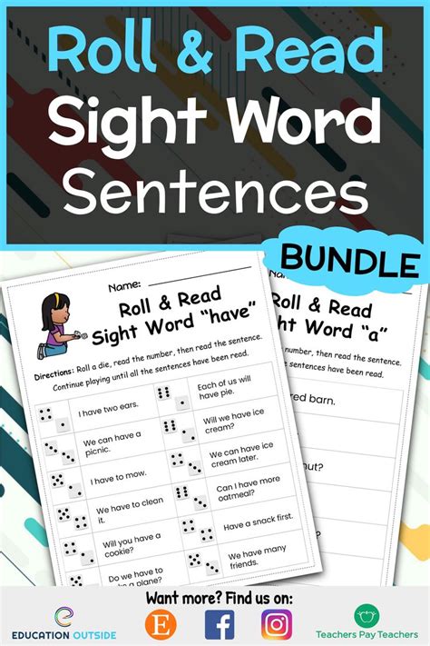 Roll A Sight Word Mega Bundle 68 Worksheets