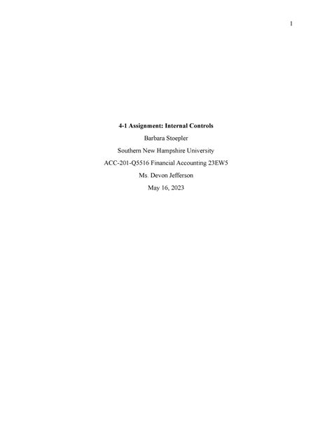 4 1 Assignment Internal Controls 4 1 Assignment Internal Controls