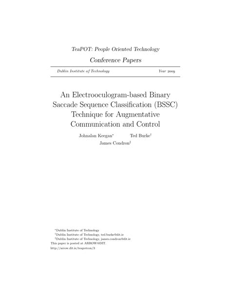 Pdf An Electrooculogram Based Binary Saccade Sequence Classification Bssc Technique For