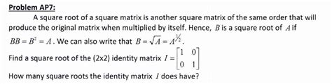 solved a squareroot of a square matrix is another square