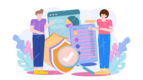 Premium Vector Two People Are Implementing Security Measures To Protect Data