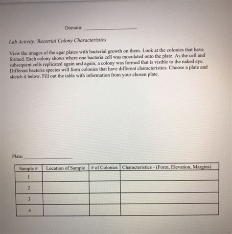 Domain Lab Activity Bacterial Colony Chegg Com