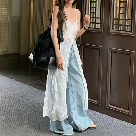 메쉬 서스펜더 시스루 뷔스티에 끈나시 여름 롱원피스 에스제이156 에이블리