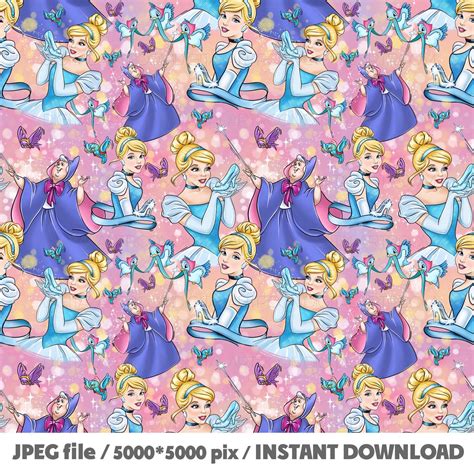Princesses Cinderella Seamless Pattern Jpeg File Sublimation Inspire