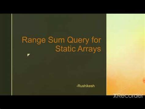 Prefix Sum Array For Processing Range Sum Queries On Static Arrays YouTube