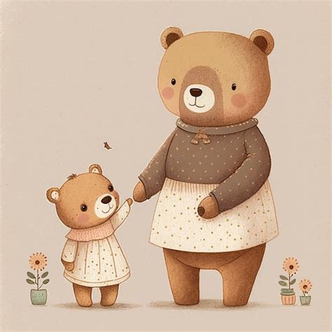 Premium Photo There Is A Drawing Of A Bear And A Girl Holding Hands