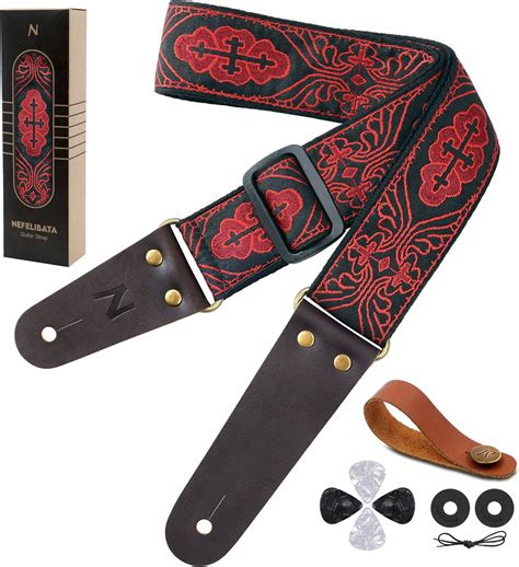 Nefelibata Guitar Strap Red Cross Embroidery Guitar Straps