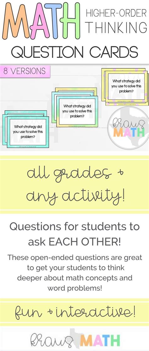 Math Higher Order Thinking Questions Cards Bloom S Taxonomy Kraus Math Higher Order