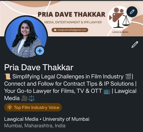 Pria Dave Thakkar On Linkedin Linkedintopvoice Entertainmentlawyer Iplaw Filmindustry