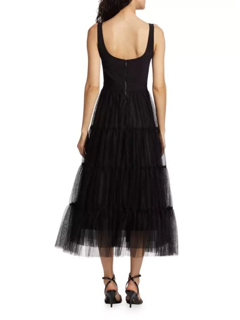 Alice Olivia Chara Tiered Tulle Midi Dress We Select Dresses