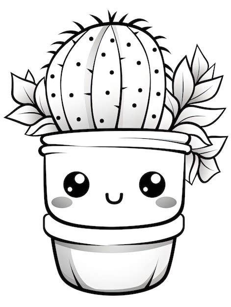 Premium Photo A Cute Cactus Coloring Page In The Style Of Emotive Faces