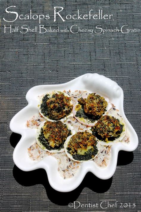 Recipe Scallops Rockefeller Broiled Half Shell Scallop With Cheesy Spinach Herbs Crust