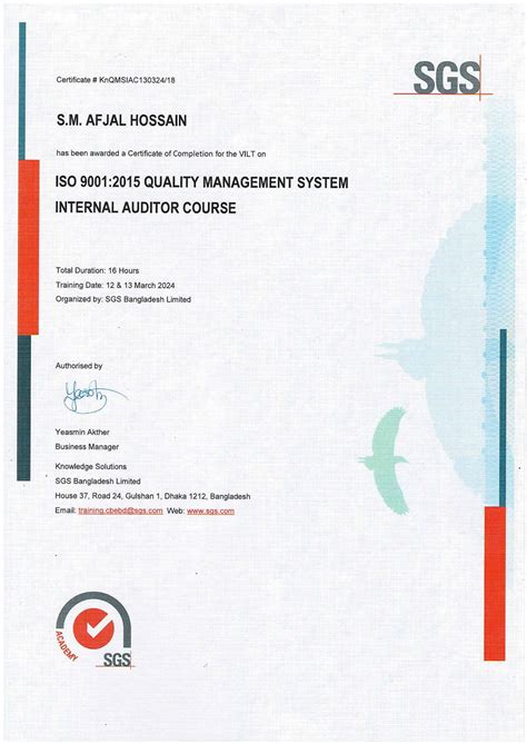 Engr Afjal Hossain On Linkedin Certification Qms Sgsbangladesh