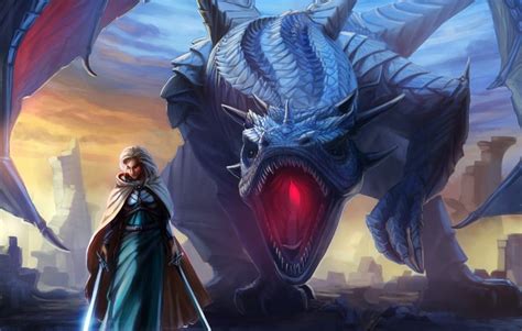 4k 5k Dragons Roar Blonde Girl Swords Hd Wallpaper Rare Gallery