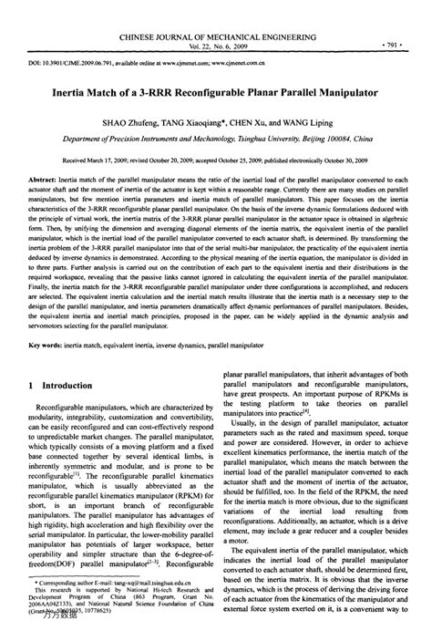 Pdf Inertia Match Of A 3 Rrr Reconfigurable Planar Parallel Manipulator