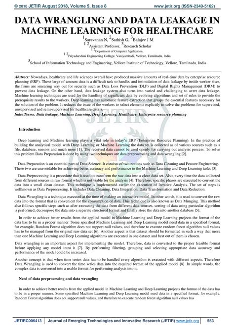 Pdf Data Wrangling And Data Leakage In Machine Learning For Healthcare