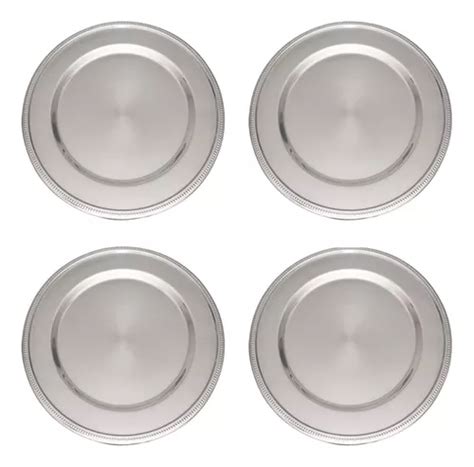 Kit De Sousplat Em Aço Inox Borda Decorada 4 Peças Frete grátis