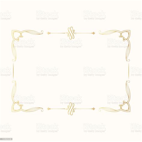 화려한 빈티지 모서리가 있는 황금색 직사각형 프레임 손으로 그린 골드 빅토리아 국경 벡터 격리 결혼식 초대 템플릿입니다 결혼식에 대한 스톡 벡터 아트 및 기타 이미지
