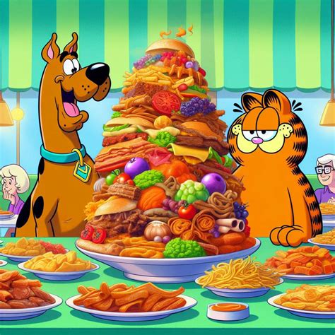 Scooby Doo And Garfield And Eating At A Buffet By Disneydark On Deviantart