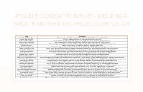Project Closeout Checklist Maximizing Success And Efficiency In Completion Excel Template