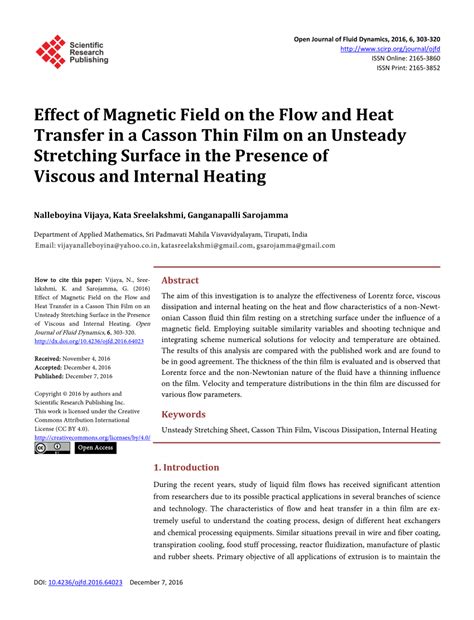 Pdf Effect Of Magnetic Field On The Flow And Heat Transfer In A Casson Thin Film On An