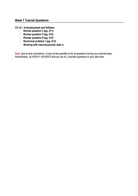 Week 7 Tutorial Questions Solutions ECF2331 Week 7 Tutorial