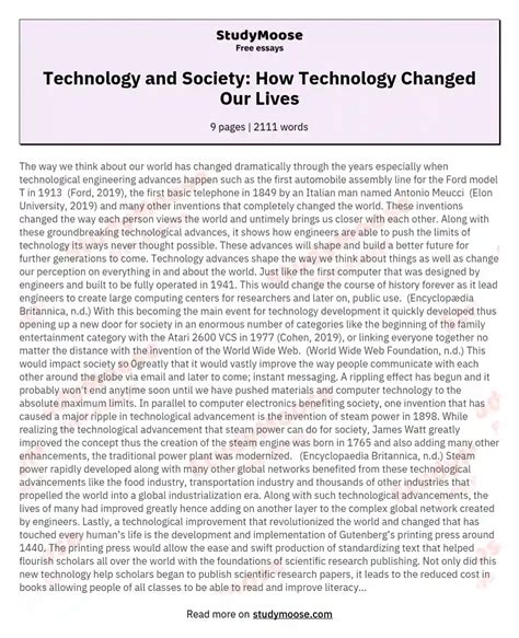 Technology And Society How Technology Changed Our Lives Free Essay Example
