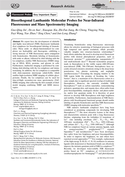 Pdf Bioorthogonal Lanthanide Molecular Probes For Near‐infrared Fluorescence And Mass