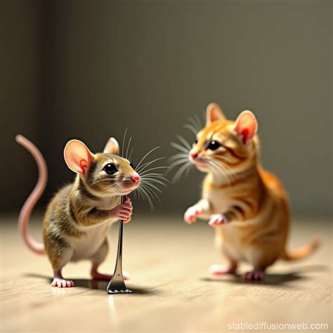 Mouse With Fork Chasing Cat Stable Diffusion Online