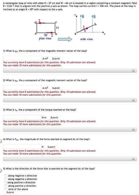 Solved A Rectangular Loop Of Wire With Sides H 27 Cm And W