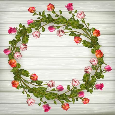 Guirnalda De Rosas Sobre Fondo De Madera Archivo Incluido Vector Premium