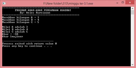 Program Akar Akar Persamaan Kuadrat Dengan C