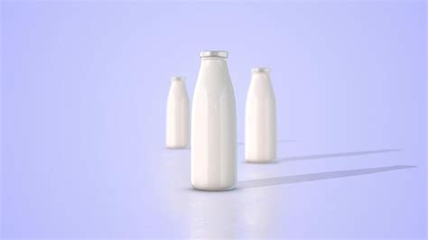 3d Milk Bottles On A Reflective Floor Glass Milk Bottles 3d Animation