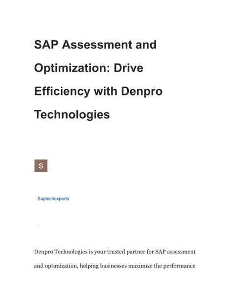 ppt sap assessment and optimization drive efficiency with denpro