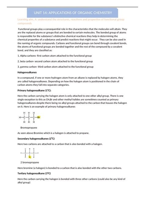 Btec Applied Science Level 3 Unit 14 Applications Of Organic Chemistry Learning Aim A Unit 14