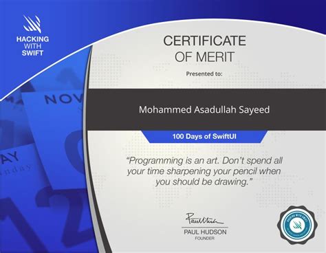 2 Hackingwithswift 0 Course 100daysofswiftui 2 Achievement Asad Sayeed