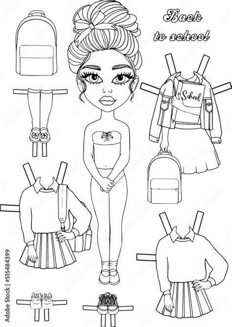 Coloring Book Girl And Clothes Vector Illustration Paper Doll And