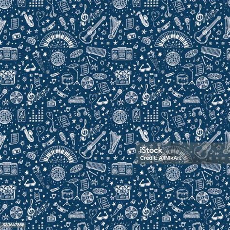 음악 배경 벡터 원활한 패턴 손으로 그린 낙서 악기 복고 뮤지컬 장비 기타 현악기에 대한 스톡 벡터 아트 및 기타 이미지 기타 현악기 낙서 드로잉 노래 Istock
