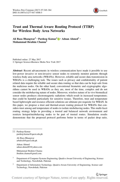 Trust And Thermal Aware Routing Protocol Ttrp For Wireless Body Area