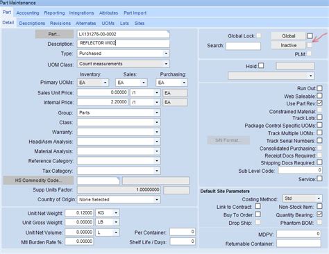 Part Maintenance Inactive Checkbox Is Disabled Epicor ERP 10