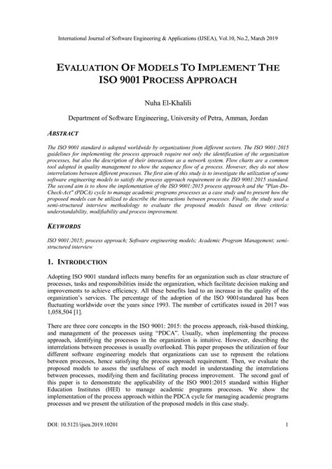 Evaluation Of Models To Implement The Iso 9001 Process Approach Pdf