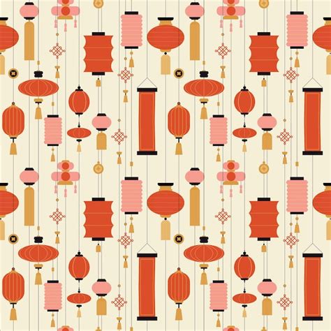 Linternas Chinas Patrón Sin Costuras Lámparas Rojas Tradicionales