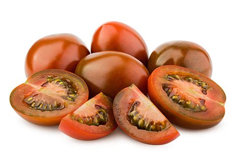 쿠 마토 블랙 토마토 체리 흰색 배경에 고립 클리핑 패스 필드의 전체 깊이 토마토 채소에 대한 스톡 사진 및 기타 이미지