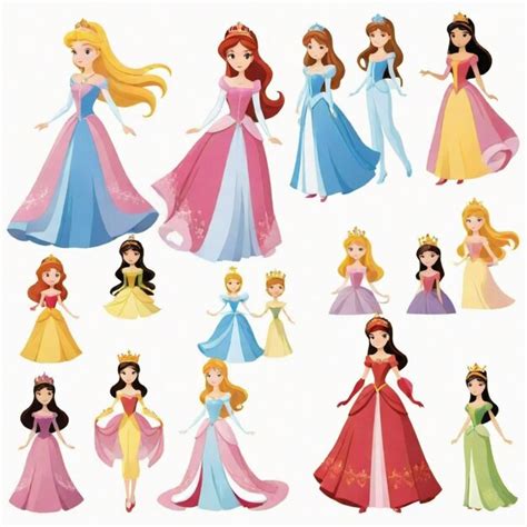 Daring Princess Cartoon Vector Set White Background Isolated Premium Ai Generated Vector