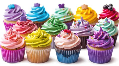 흰색 배경에 화려한 컵케이크 머핀 컵케이크 음식 배경 일러스트 및 사진 무료 다운로드 Pngtree