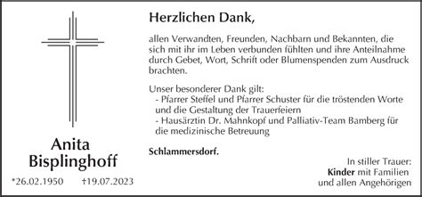 Anita Bisplinghoff Traueranzeige Trauer InFranken De