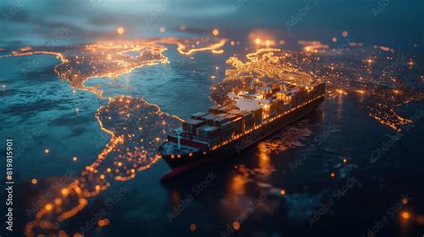 Technology Cargo Container Ship Futuristic Global Logistics