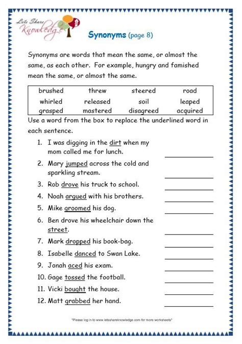 Synonym Worksheets