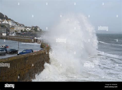 Mousehole Cornwall UK 16th Oct 2017 UK Weather Huge Waves Crash